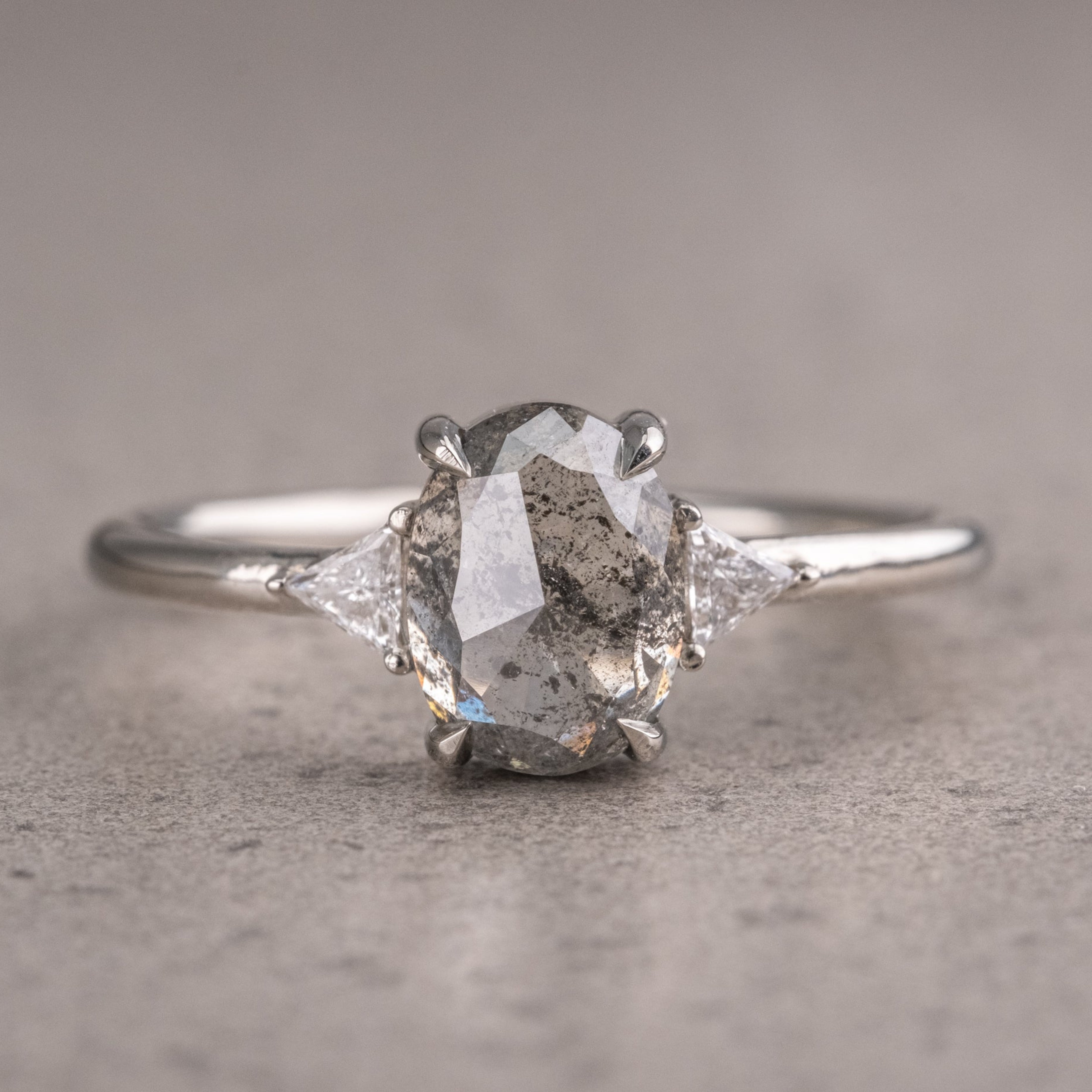 Natural Salt And Pepper 2.75 CT Oval Diamond Unique Handmade Ring ...