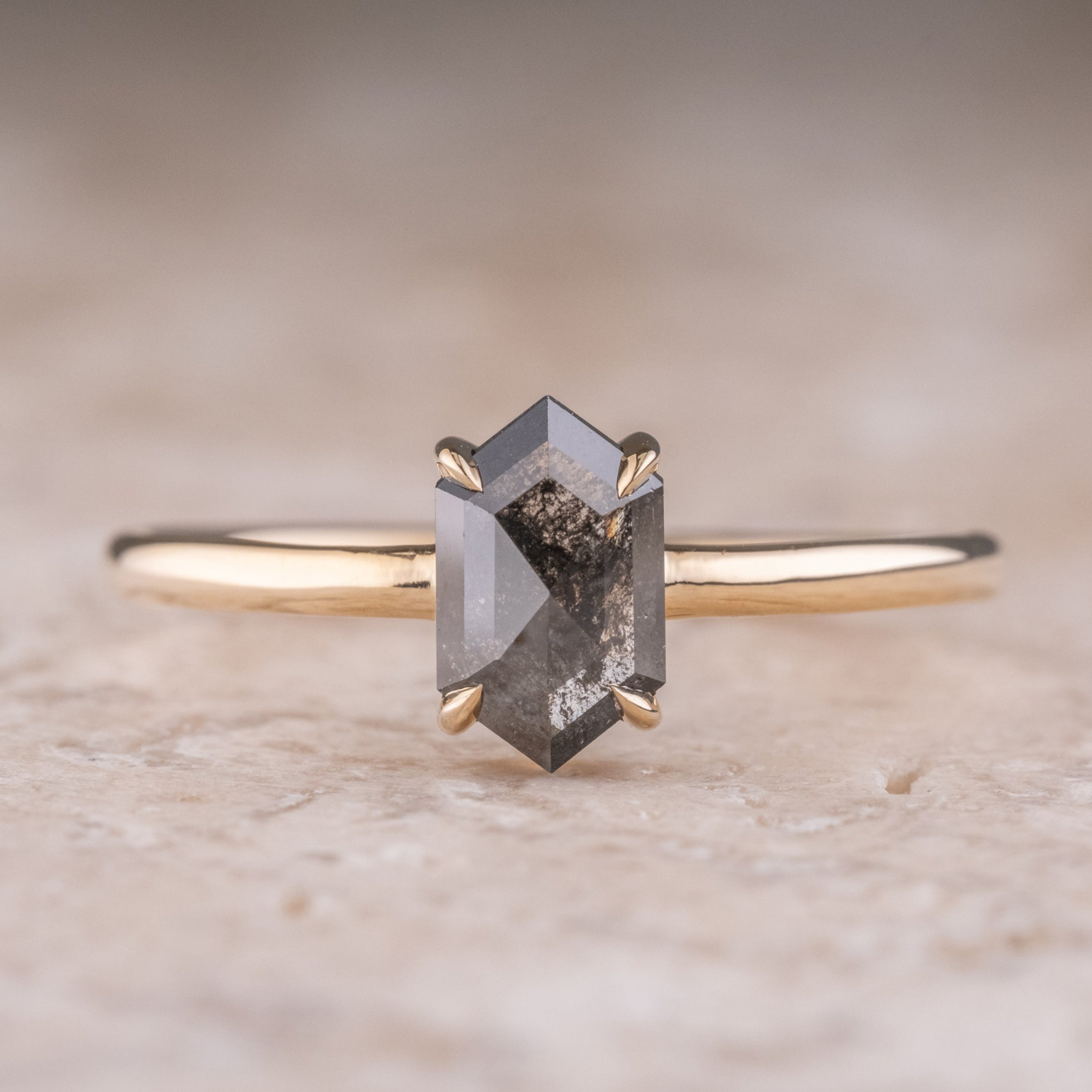 Natural Salt And Pepper 1.80 CT Hexagon Diamond Unique Ring – Less Diamond