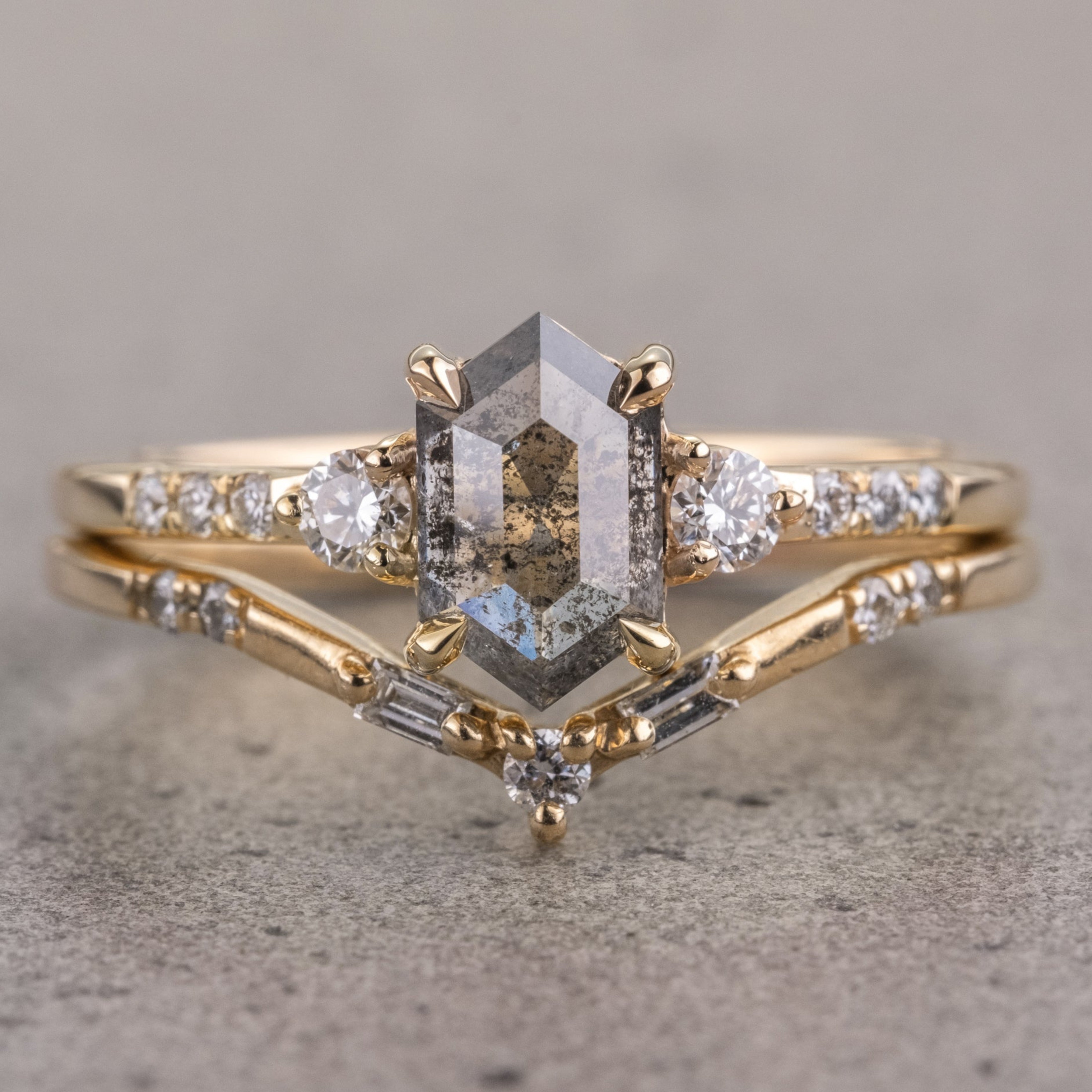 Natural Salt And Pepper 3.45 CT Hexagon Diamond Unique Ring – Less Diamond